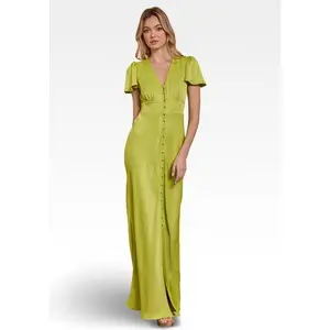 MAIDS TO MEASURE Chelsea Satin V-neck Dress - Lime