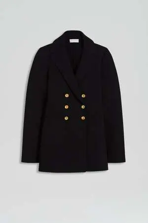 Scanlan Theodore Crepe Knit Gold Button Jacket - Black