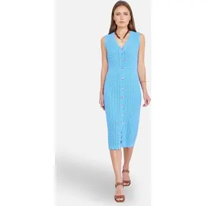 YUMI Cotton Scallop Crochet Knitted Dress - Blue