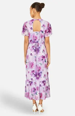 YUMI Floral Print Frill Midi Dress
