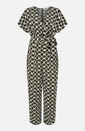 YUMI Geometric Print Wrap Jumpsuit - Black