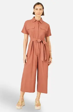 YUMI Utility Relaxed Fit Jumpsuit - Brown
