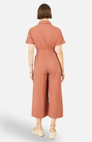 YUMI Utility Relaxed Fit Jumpsuit - Brown