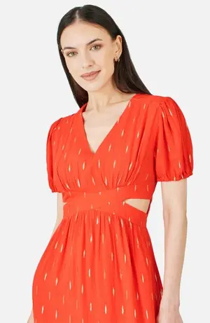 YUMI Foil Print Cut Out Midi Dress