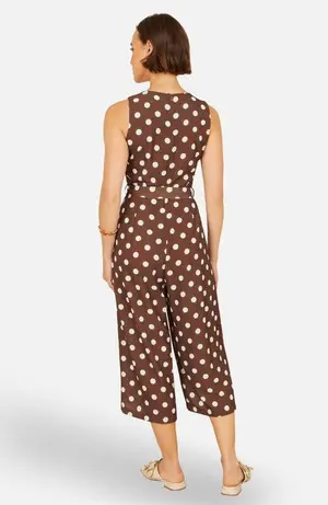 YUMI Polka Dot Culotte Jumpsuit - Brown