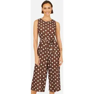YUMI Polka Dot Culotte Jumpsuit - Brown