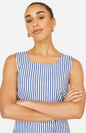 YUMI Stripe Cotton Shift Dress - Blue