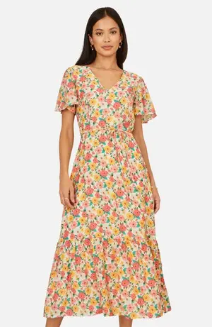 YUMI Floral Print Midi Tea Dress