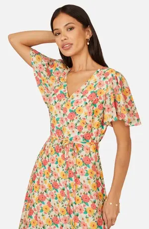 YUMI Floral Print Midi Tea Dress