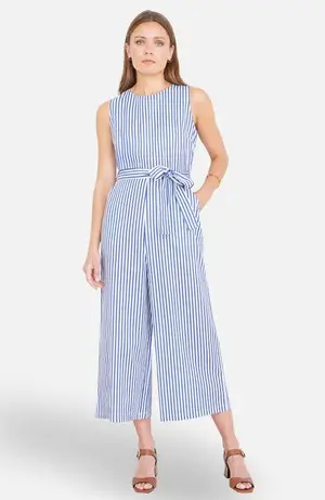 YUMI Cotton Stripe Sleeveless Culotte Jumpsuit - Blue