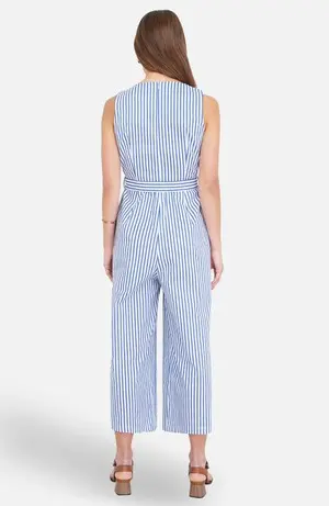 YUMI Cotton Stripe Sleeveless Culotte Jumpsuit - Blue