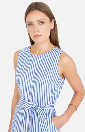 YUMI Cotton Stripe Sleeveless Culotte Jumpsuit - Blue