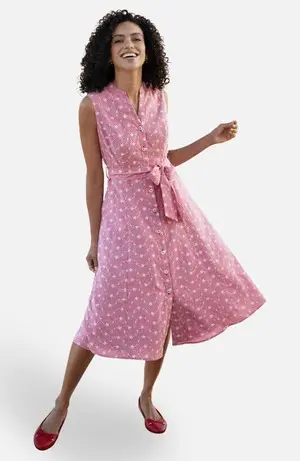 YUMI Sleeveless Broderie Shirt Dress - Red