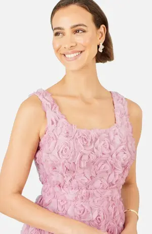 YUMI Applique Floral Skater Dress - Pink