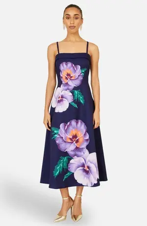 YUMI Pansy Strappy Midi Dress
