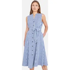 YUMI Stripe Midi Shirt Dress - Navy