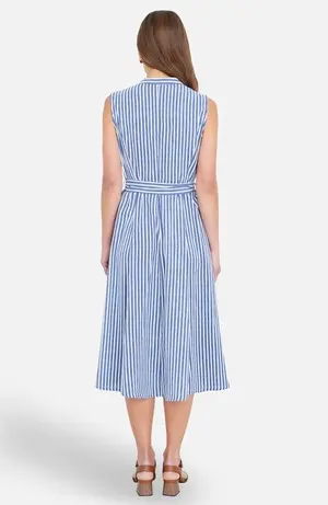 YUMI Stripe Midi Shirt Dress - Navy