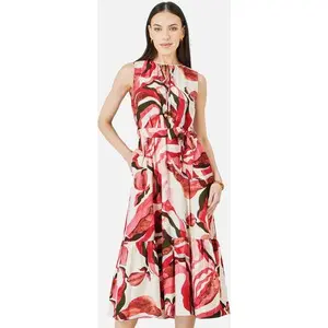 YUMI Abstract Print Sleeveless Midi Dress - Pink