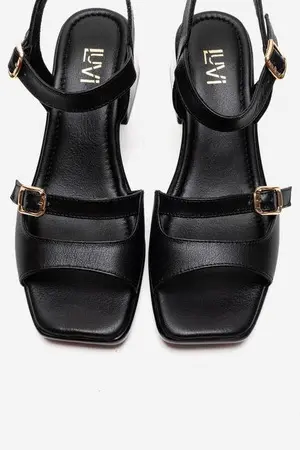 FOREVER & ALWAYS SHOES Yolen Leather Block Heel Sandal - Black