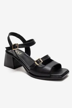 FOREVER & ALWAYS SHOES Yolen Leather Block Heel Sandal - Black