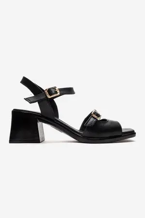FOREVER & ALWAYS SHOES Yolen Leather Block Heel Sandal - Black