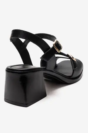 FOREVER & ALWAYS SHOES Yolen Leather Block Heel Sandal - Black