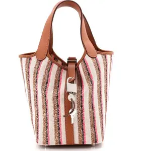 Hermès Couverture Lignes Picotin Lock Bag Embroidered Canvas And Swift Pm - Gold