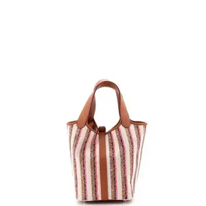 Hermès Couverture Lignes Picotin Lock Bag Embroidered Canvas And Swift Pm - Gold