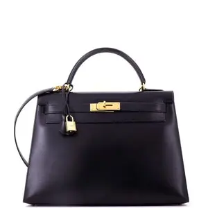 Hermès Kelly Handbag Box Calf Leather 32 - Black