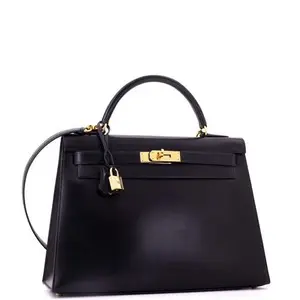 Hermès Kelly Handbag Black Box Calf Leather 32 - Noir