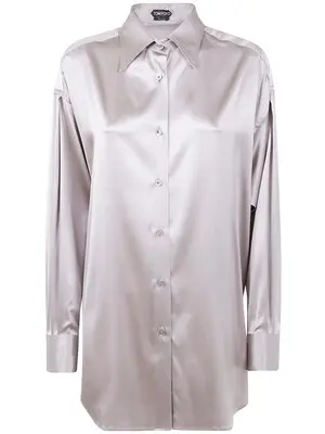 TOM FORD Stretch Silk Satin Relaxed Fit Shirt - Gray