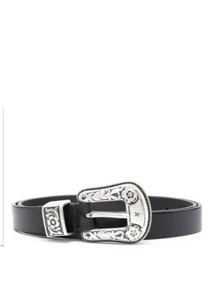GOLDEN GOOSE Washed Leather Belt - Black