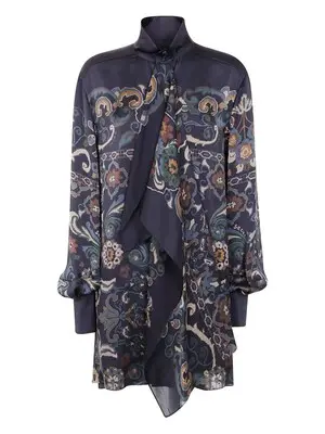 Sacai Floral Print Turtleneck Dress - Blue