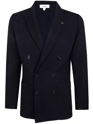 LARDINI Double Breasted Jacquard Knitted Jacket - Black