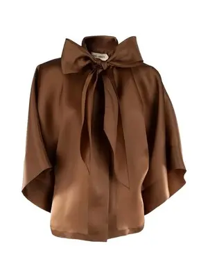 Alberta Ferretti Tie Detailed Silk Shirt - Brown