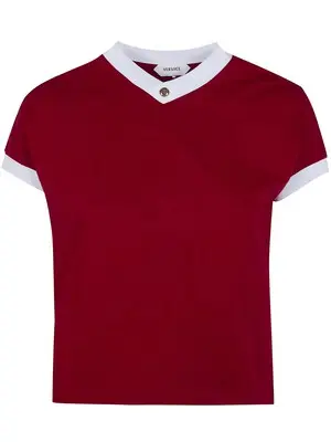Versace Stretch Cotton Jersey T-shirt With Medusa Detail - Red