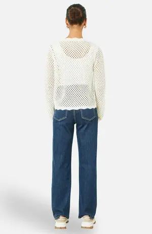 YUMI Floral Crochet Knit Cardigan - White
