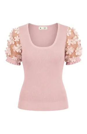 YUMI Floral Applique Knitted Top