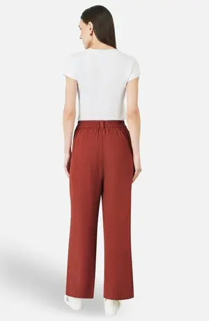 YUMI Linen Mix Mid-rise Trousers - Brown