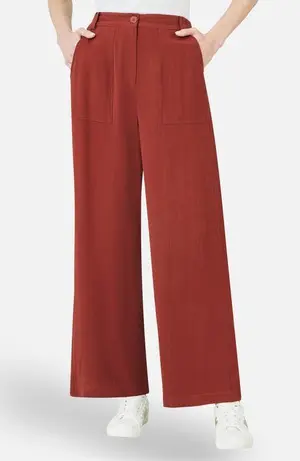 YUMI Linen Mix Mid-rise Trousers - Brown