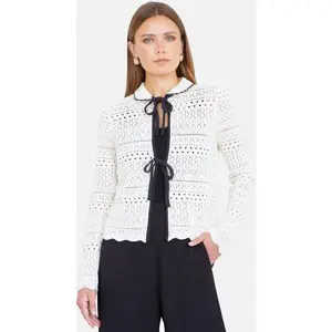 YUMI Peter Pan Collar Knitted Cardigan - Ivory