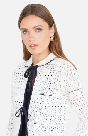 YUMI Peter Pan Collar Knitted Cardigan - Ivory