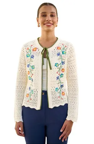 YUMI Crochet-knit Tie-front Cardigan - Ivory
