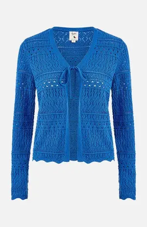 YUMI Crochet Tie Front Cardigan - Blue