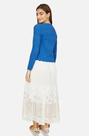 YUMI Crochet Tie Front Cardigan - Blue