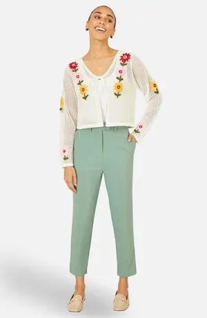 YUMI Crochet Embroidered Flower Cardigan