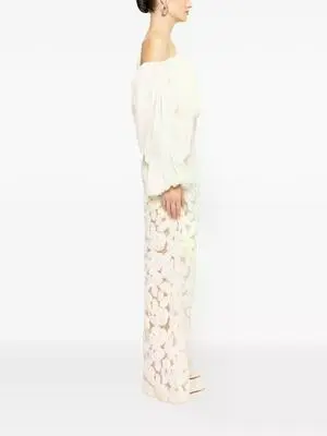 NISSA Asymmetrical Chiffon Blouse With Tassel Detail