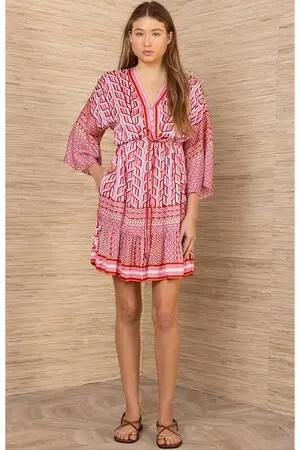 Hale Bob Theia Charmeuse Kimono Mini Dress - Red