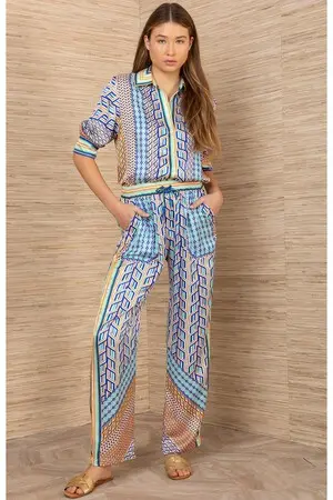 Hale Bob Ever Silk Charmeuse Pant - Blue