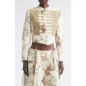 Alexander McQueen Embroidered Floral Jacquard Crop Jacket